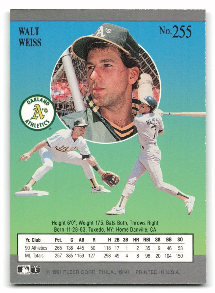 Walt Weiss 1991 Ultra BASEBALL #255 Oakland Athletics | eBay