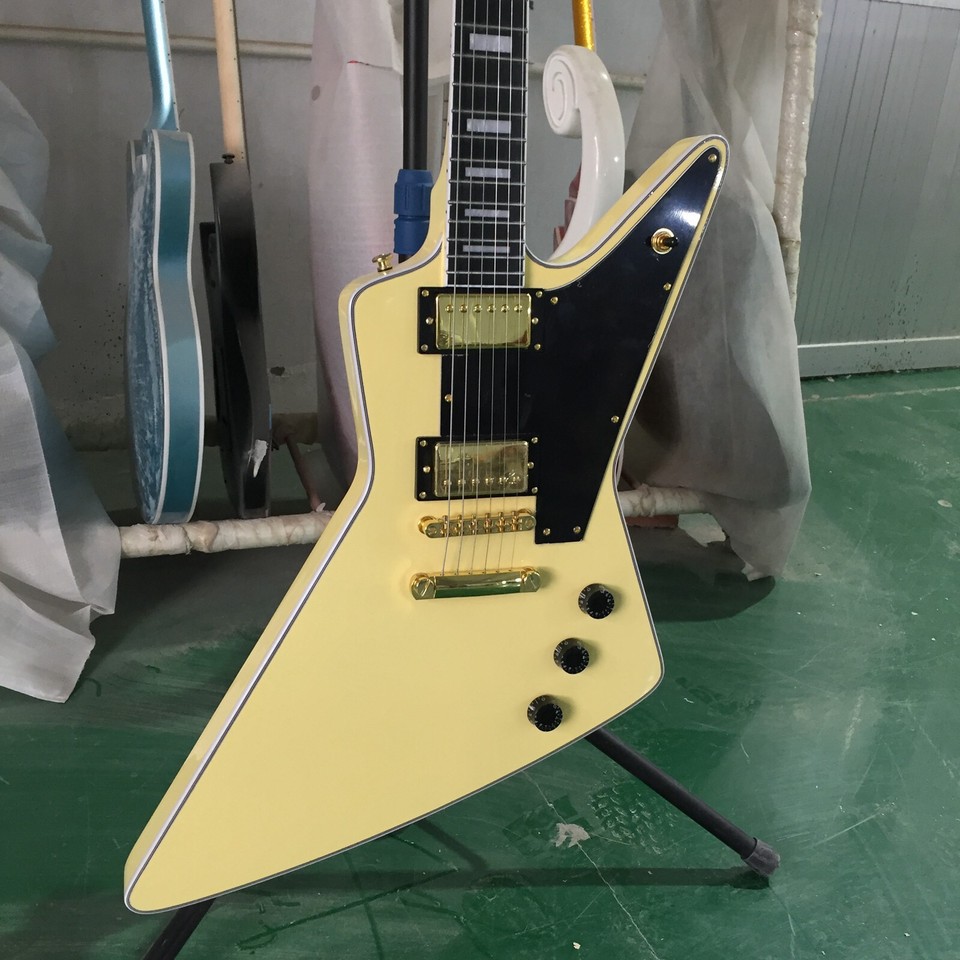 1pc Creamy Yellow Explorer Electric Guitar Solid Body 6Strings Closed ...