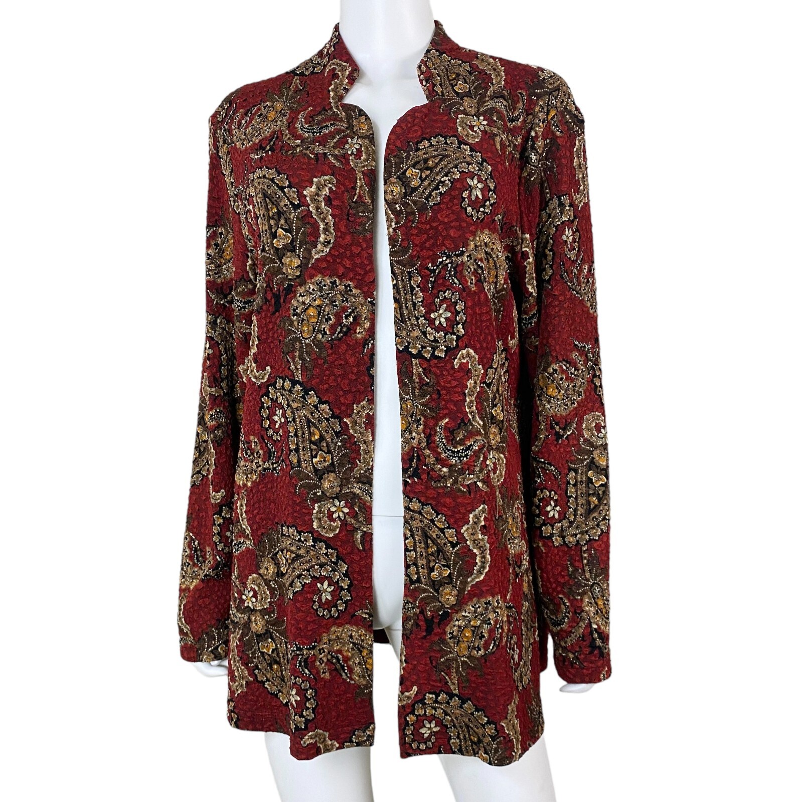 Coldwater Creek XL Cardigan Open Front Dusty Red Acetate Blend Textured ...