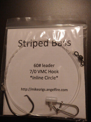 Hand Tied Striped Bass Clam Fishfinder Rigs Striper 7/0 VMC INLINE ...