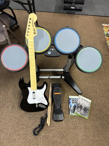 Rock Band Bundle Lot Xbox 360 Wired Guitar , Drums, Pedal, Sticks 2 ...