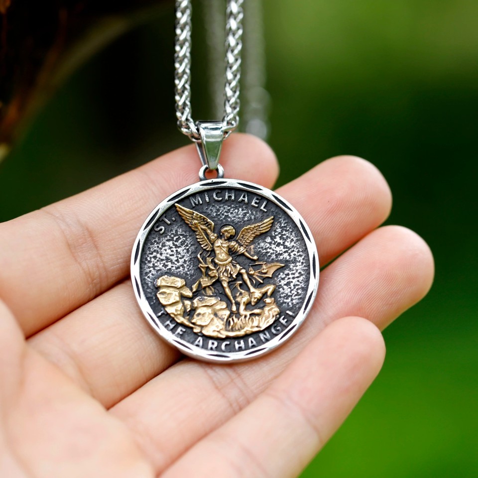 St Michael the Archangel Catholic Medal Stainless Steel Amulet Pendant ...