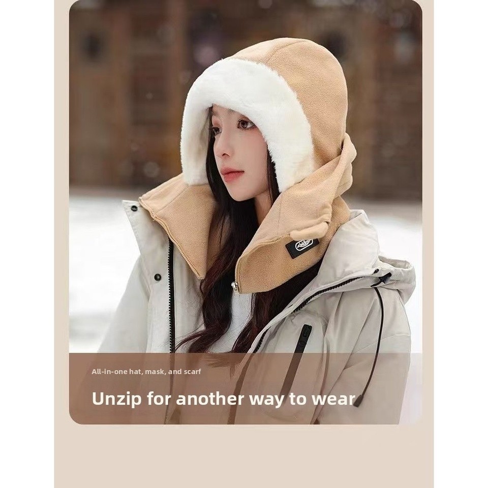 Warm Unisex Cycling Cap with Zipper Neck Cover Winter Fleece Hat for ...