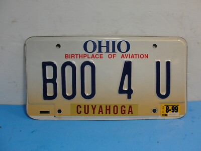 1999 Ohio Vanity License Plate "BOO 4U" Halloween Theme. | eBay
