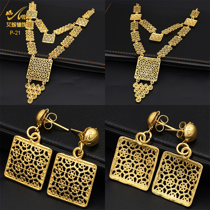 24K Gold-Plated Jewelry Set Necklace Earrings Wedding Two-Piece Set ...