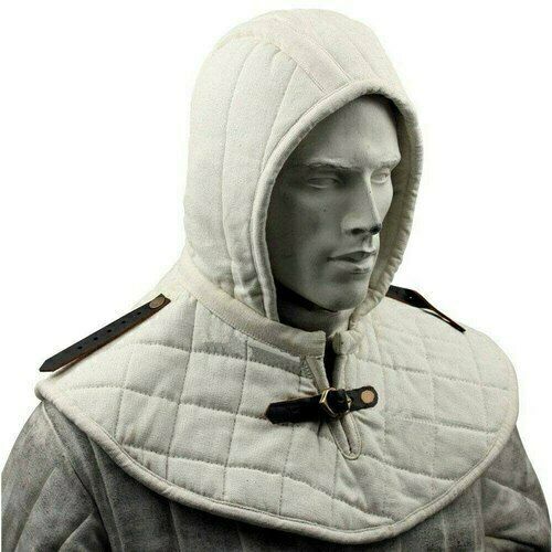 Medieval Coif And Coller White Cotton Thick Padded Arming Cap Protector ...