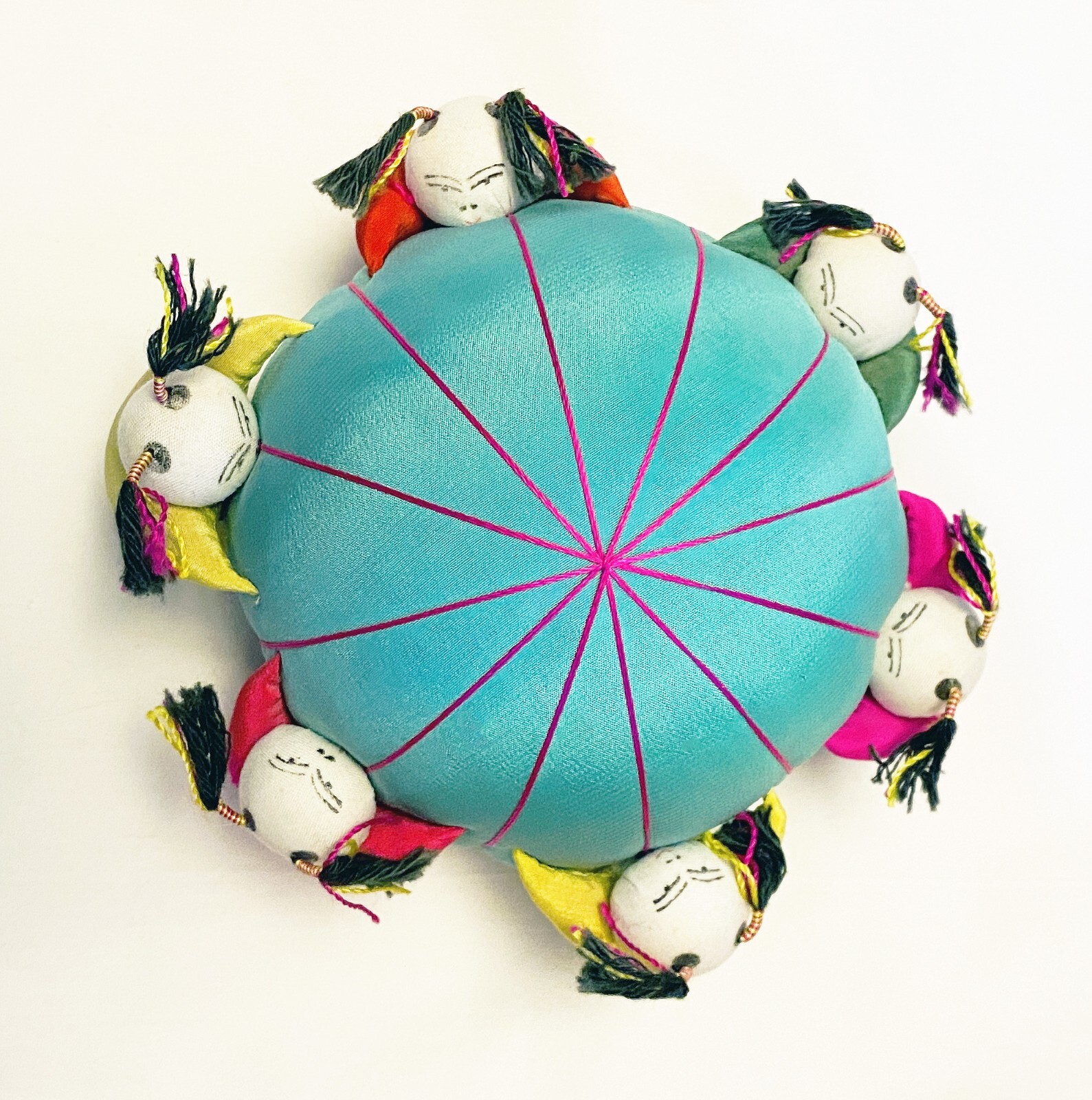 Rare Vintage Large Chinese Silk Pin Cushion - 6 Girls in Pigtails 5 ...