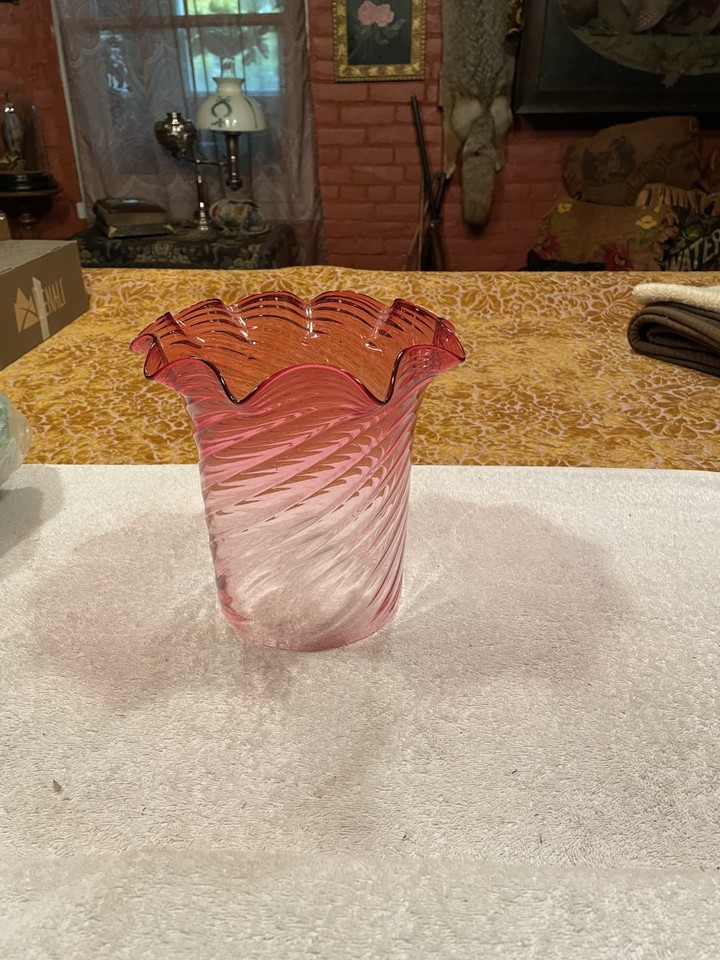 Antique Hanging Cranberry Ruffled Swirled Hall Lamp Light Gas | eBay