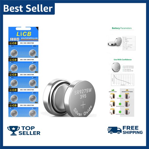 Licb 10 Pack 395 SR927SW 399 Watch Battery,Long-Lasting & Leak-Proof ...