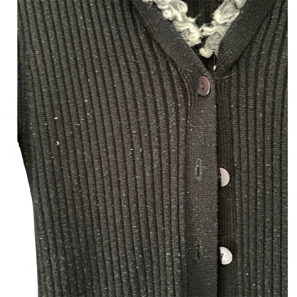 Vintage Lemo USA Black Long Cardigan with Ruffle Collar | eBay