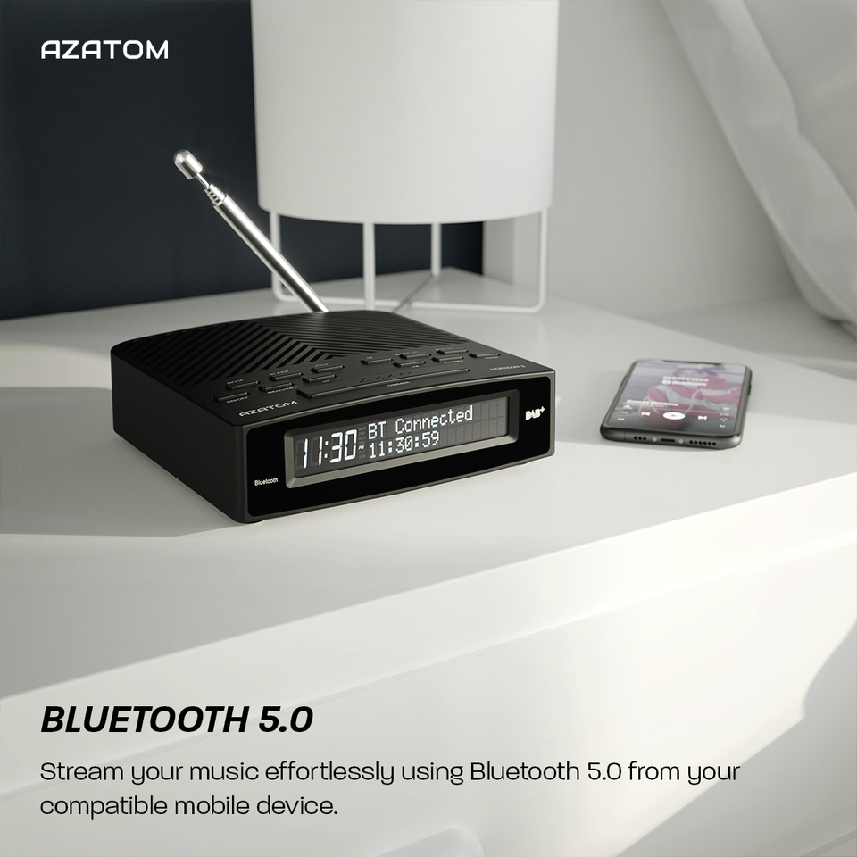 Azatom DAB FM Radio Clock Alarm Speaker Bluetooth USB charger Horizon ...