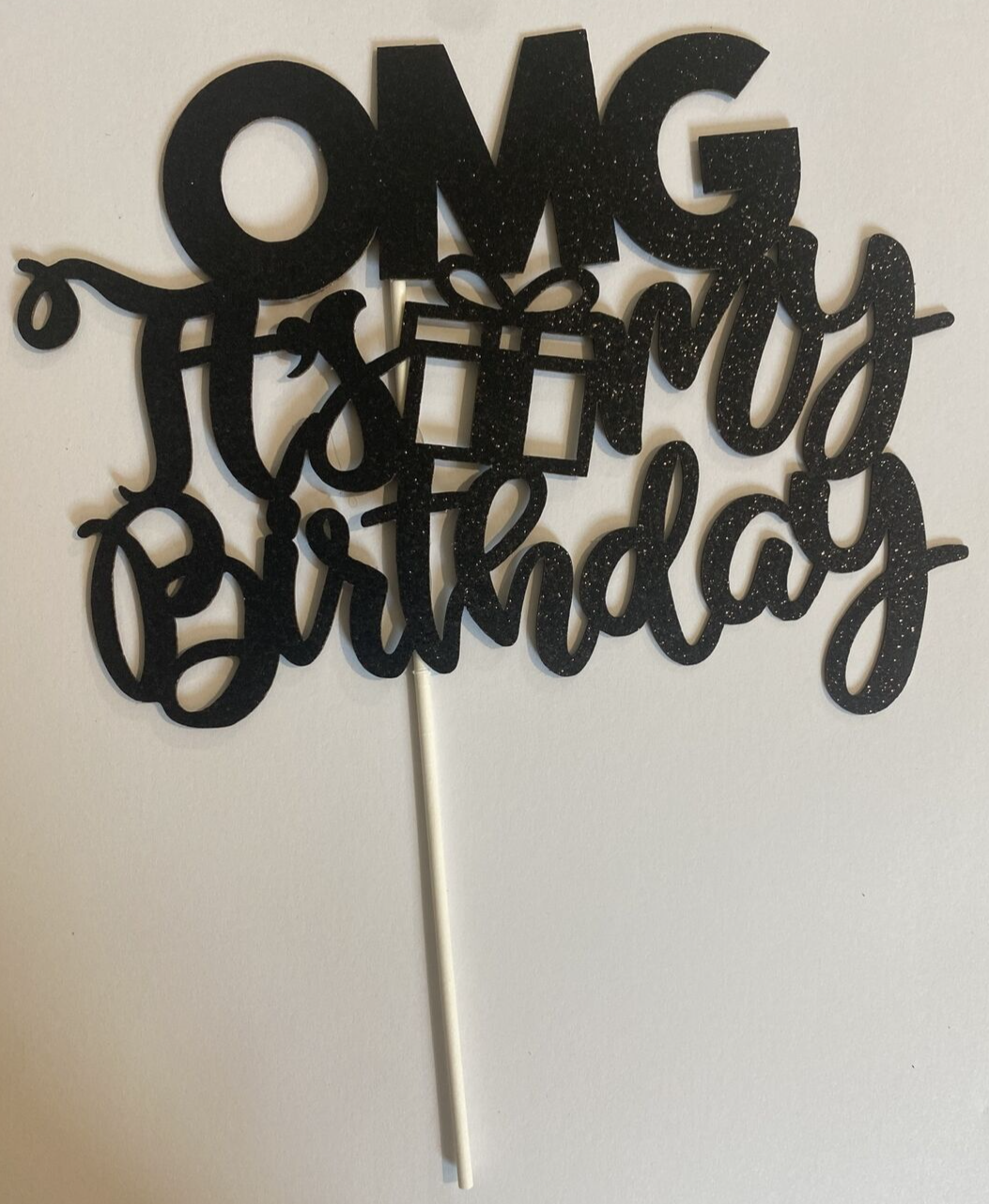 BIRTHDAY CAKE TOPPER GLITTER OMG IT'S MY BIRTHDAY BLACK GLITTERED NEW W ...
