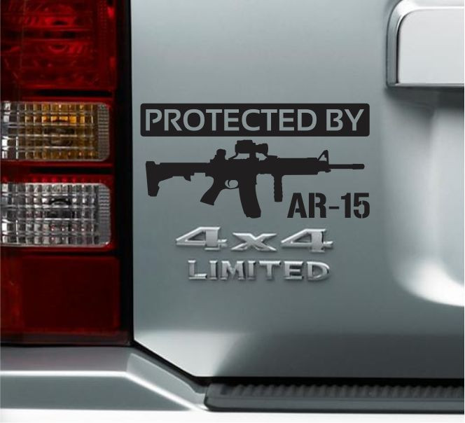 Protected By AR-15 Rifle Vinyl Bumper Sticker Decal Car Truck SUV ...