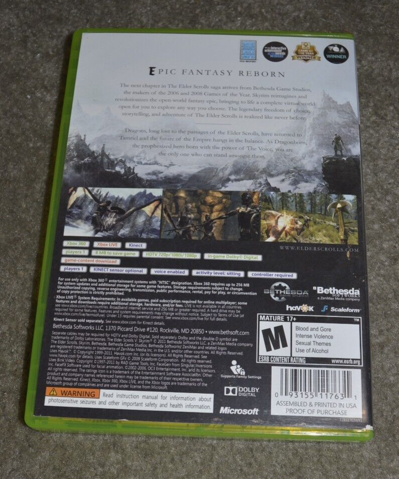 The Elder Scrolls V Skyrim Xbox 360 + Map | eBay