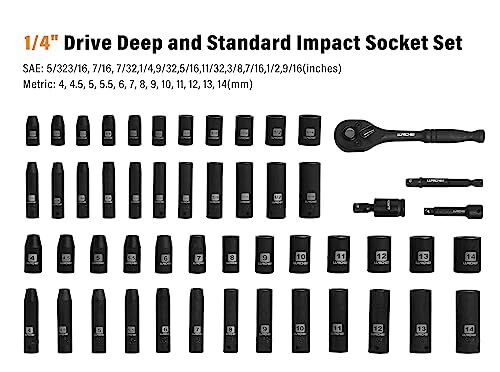 1/4 drive Impact Socket Set 52 Pcs Mechanic Tool Set With 72tooth ...