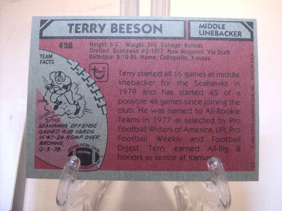 1980 Topps Football Card #428 Terry Beeson (93782) | eBay