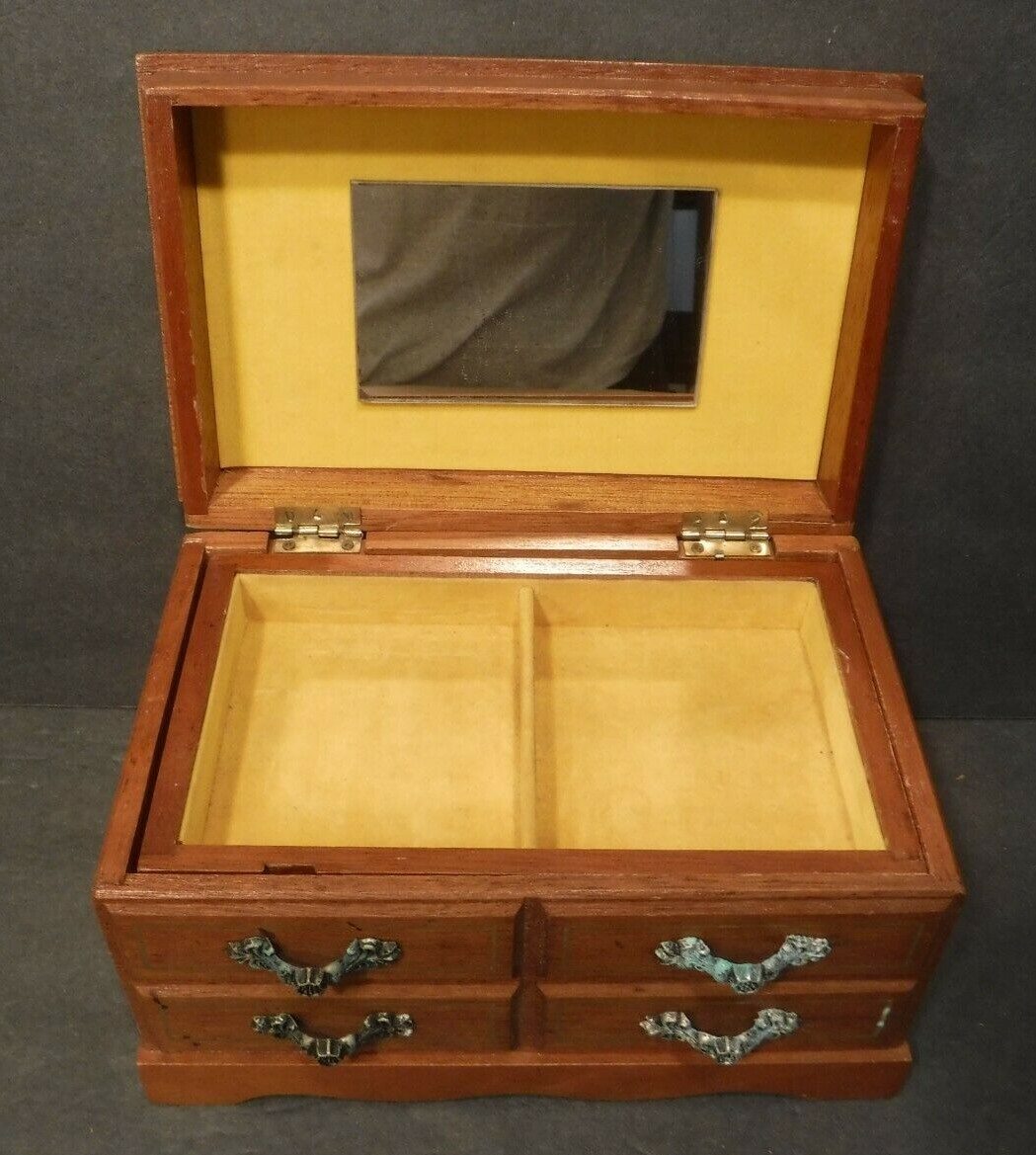 Wooden Flip Top Jewelry / Music Box With Yellow Felt Lined Interior ...