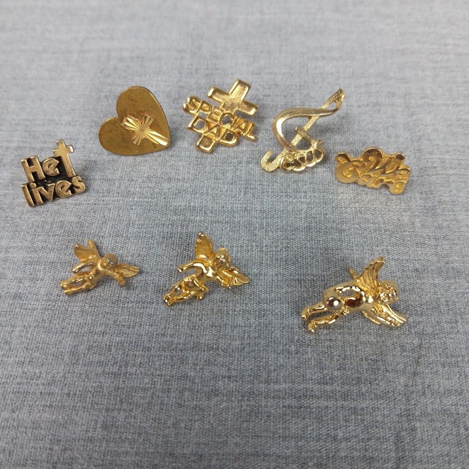 Religious Pin Brooch Lapel Tack Mixed Lot Cherub Cross Gold Tone No ...