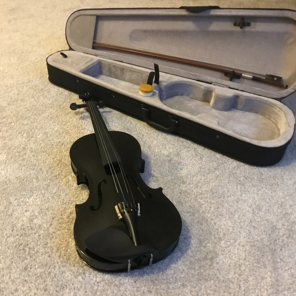 Full-Size 4/4 Midnight Black Sparkle Violin Fiddle with Case, Bow, and ...