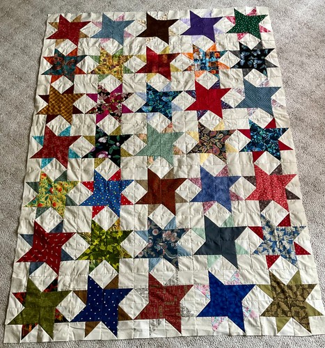 SCRAPPY PATCHWORK QUILT TOP, WOVEN STAR PATTERN 58 X 81 | eBay