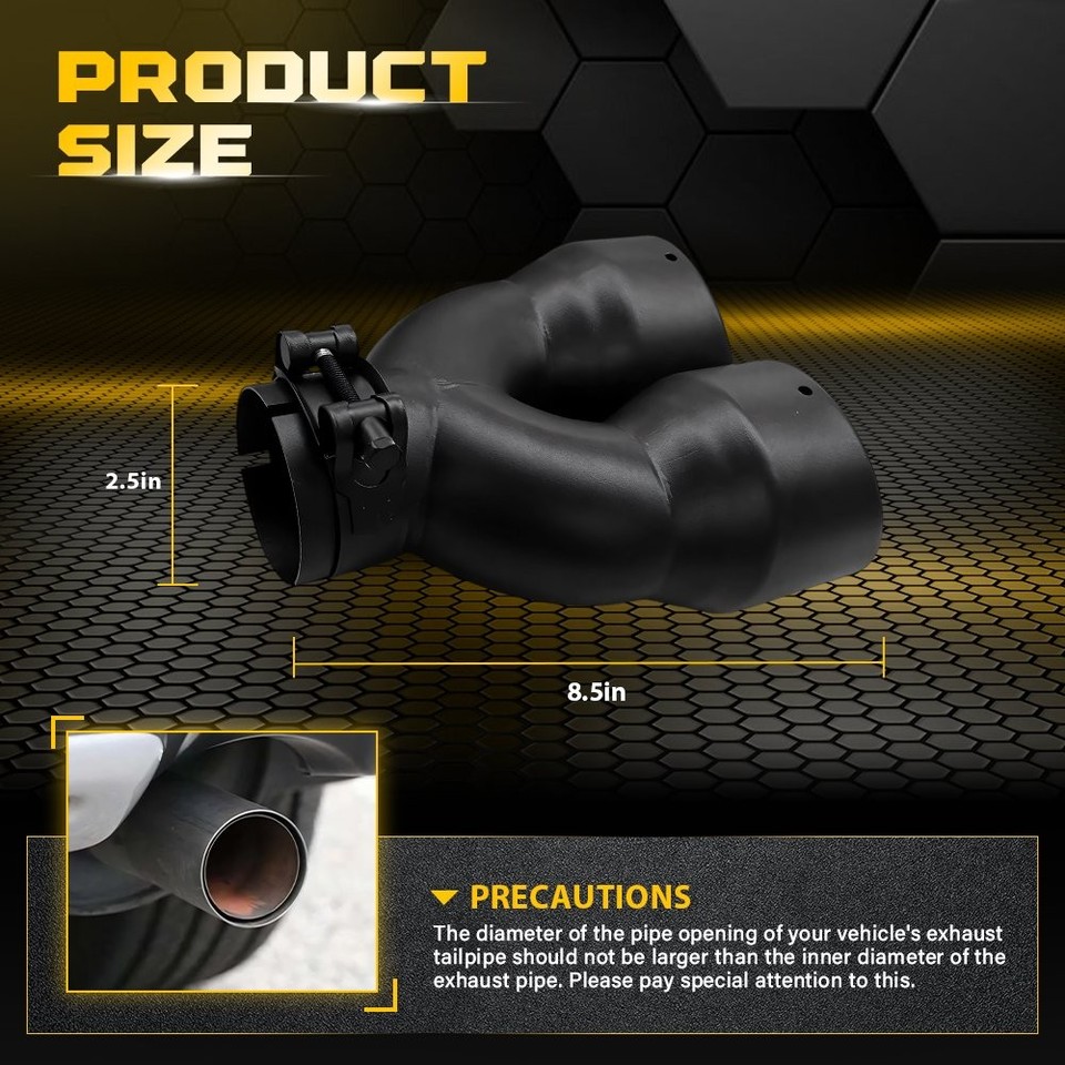 Dual Pipe Exhaust Tip 2.5'' Inlet Weld On Black Coated Muffler Tips ...