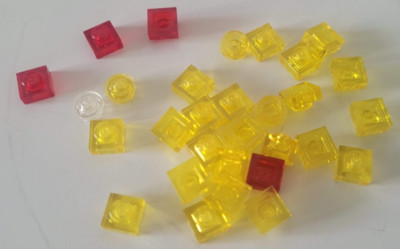 LEGO SET OF 30 PIECES – 1x1 TRANSLUCENT RED AND YELLOW FLAT BRICKS ...
