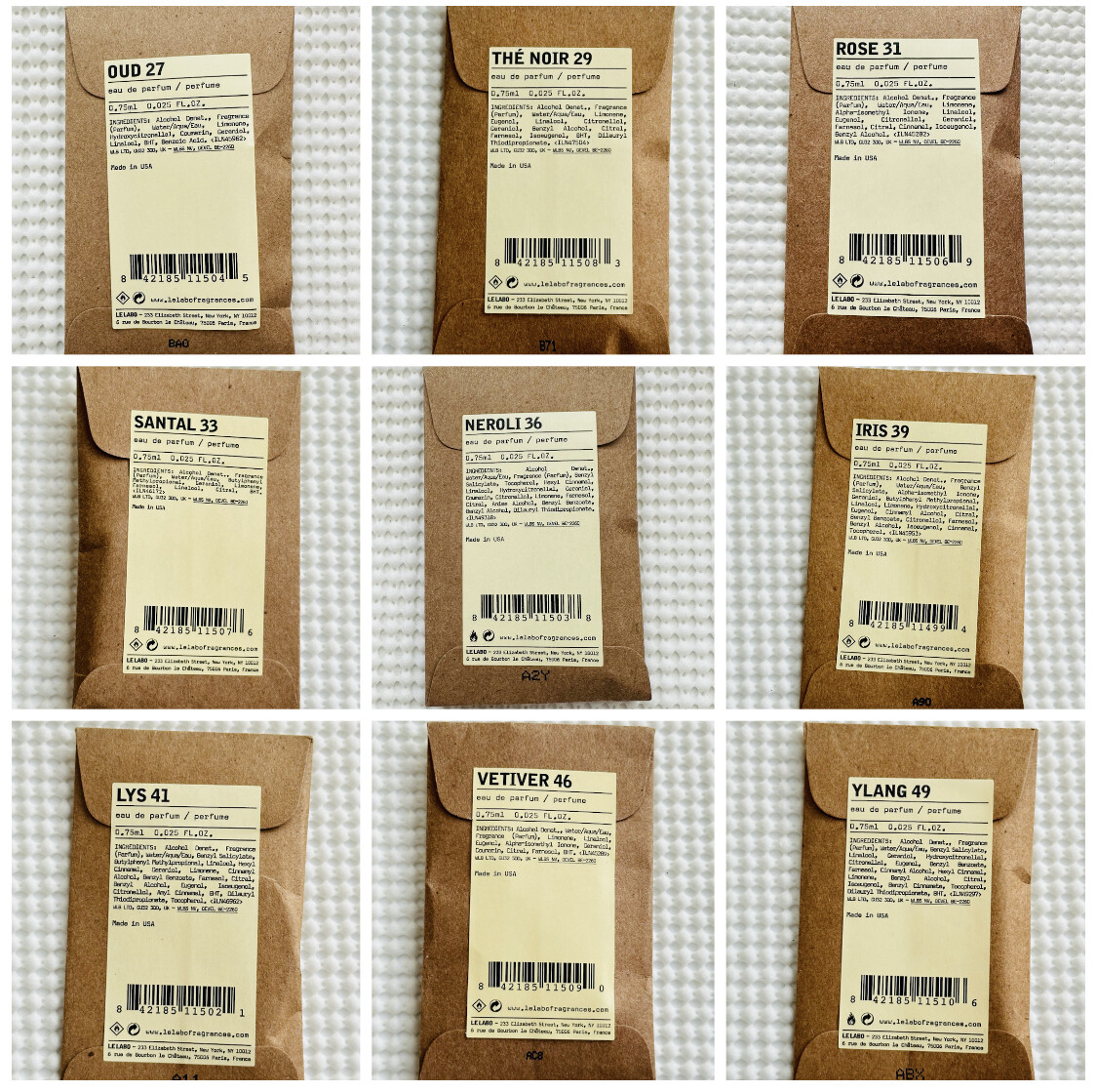 Le Labo Perfume Sample Size 0.75ml (13-17-18-19-22-24-25-26-27-29-31-33 ...