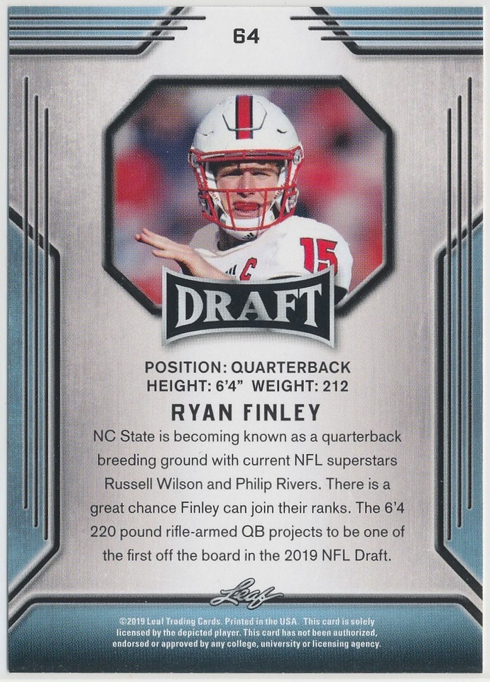 Ryan Finley 2019 Leaf Draft Football #64 NC State Wolfpack ROOKIE | eBay