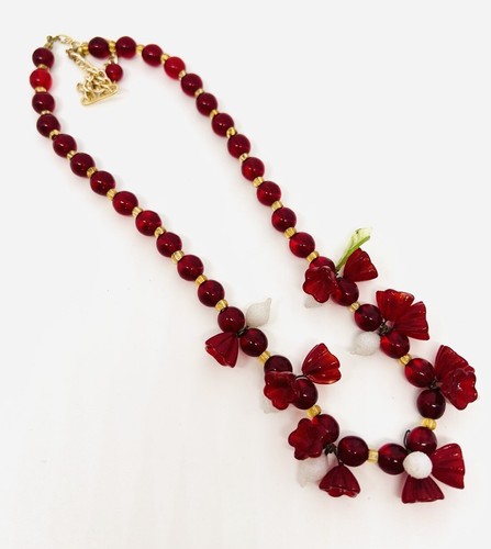 Ruby Red Bellflower Glass Beaded Necklace Fruits Vintage Jewelry | eBay