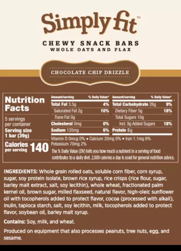 Melaleuca Simply Fit Chewy Snack Bars Chocolate Chip Drizzle Grain 195g ...