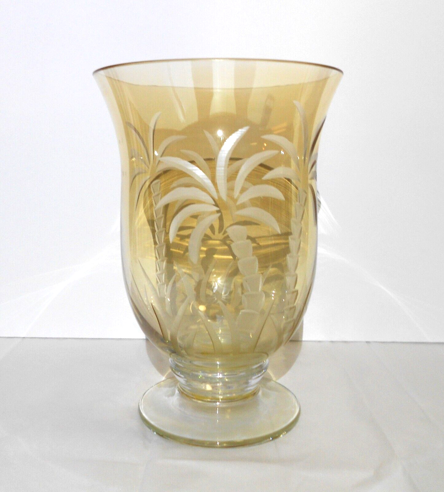 Lenox British Colonial Amber Golden Candle Hurricane Vase Etched Palm ...