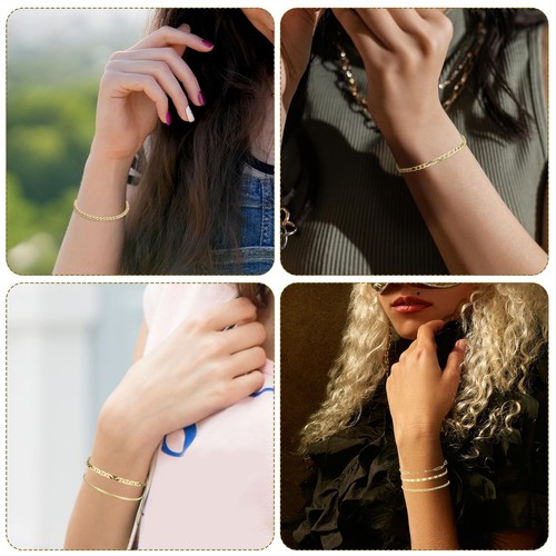 7pcs Gold Chain Stackable Bracelet Set, Adjustable Link Bracelets for Women, 14K | eBay