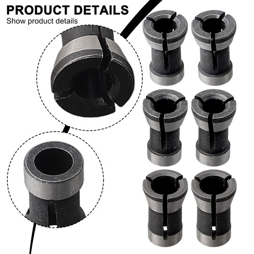 Collet Adapter Bit Collet 6 Pieces Black And Silver Carbon Steel Height ...