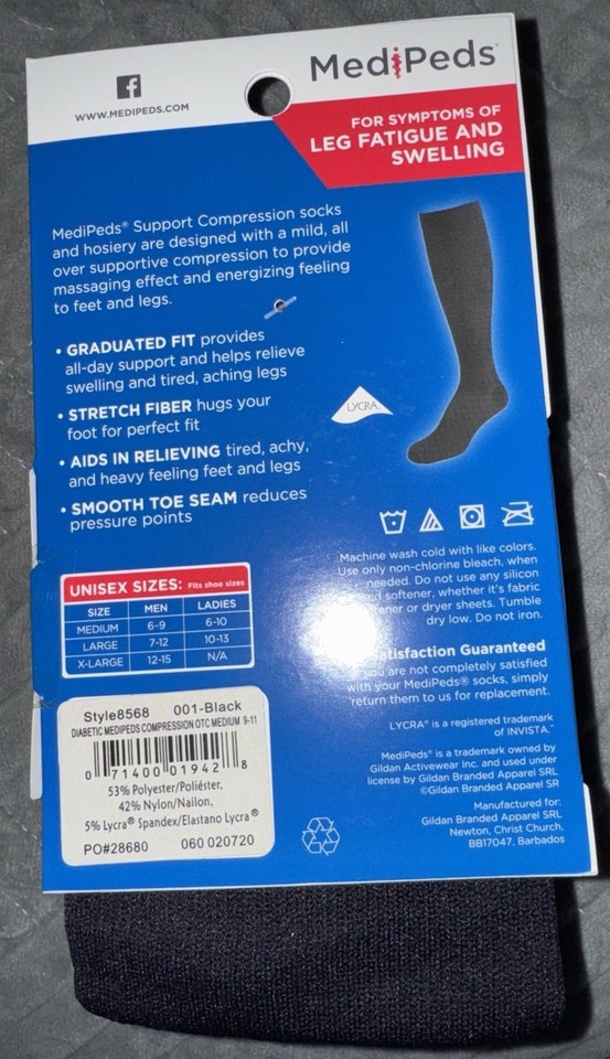 MediPeds Mens Over-The-Calf Compression Socks Medium 2 Pair Black | eBay