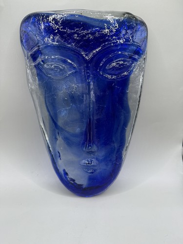 Vtg SKYDREAMER Cobalt Blue Art Glass Face Mask Jaramillo Brothers Hand ...