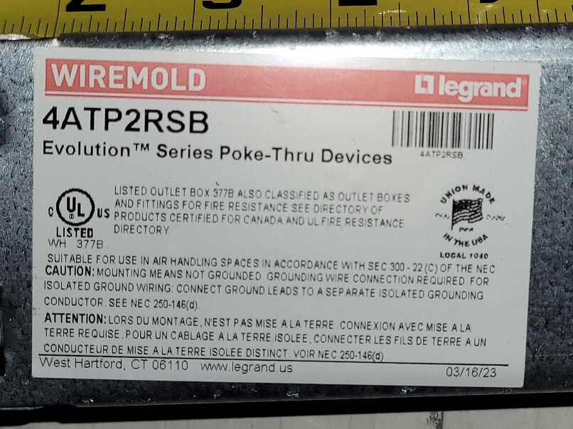 Legrand Wiremold 4ATCP2CRBK Poke-Thru Assembly 4IN PREWIRED FLUSH SYLE ...