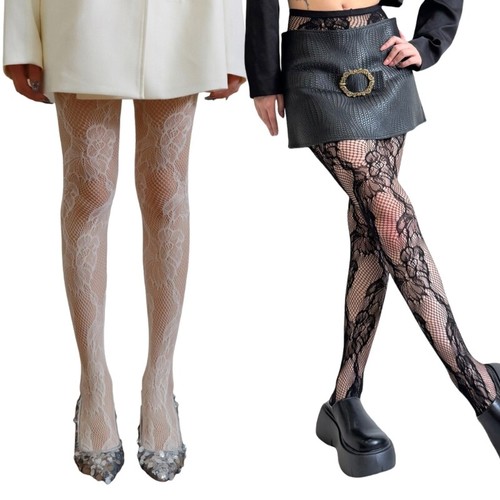 Gothic Fishnet Tights Stockings for Women Flower Pattern Jacquard Mesh ...