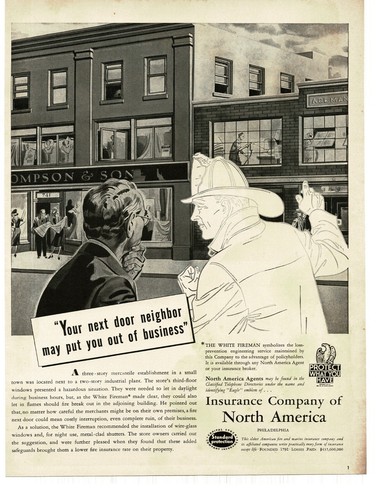 1939 Insurance Co of North America White Fireman fire fighter art ...