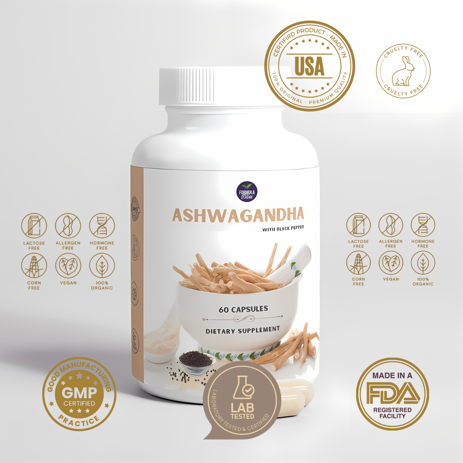 Organic Ashwagandha Root capsules (Withania Somnifera) made in USA, Lab ...