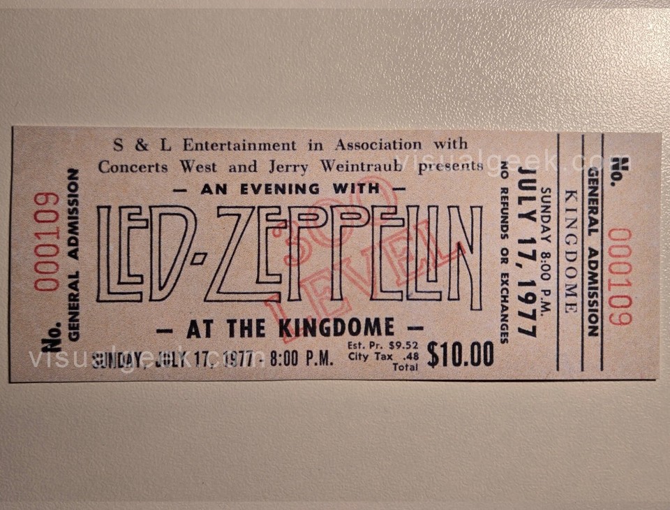 Led Zeppelin Unused Concert Ticket July 17 1977 Kingdome Seattle ...
