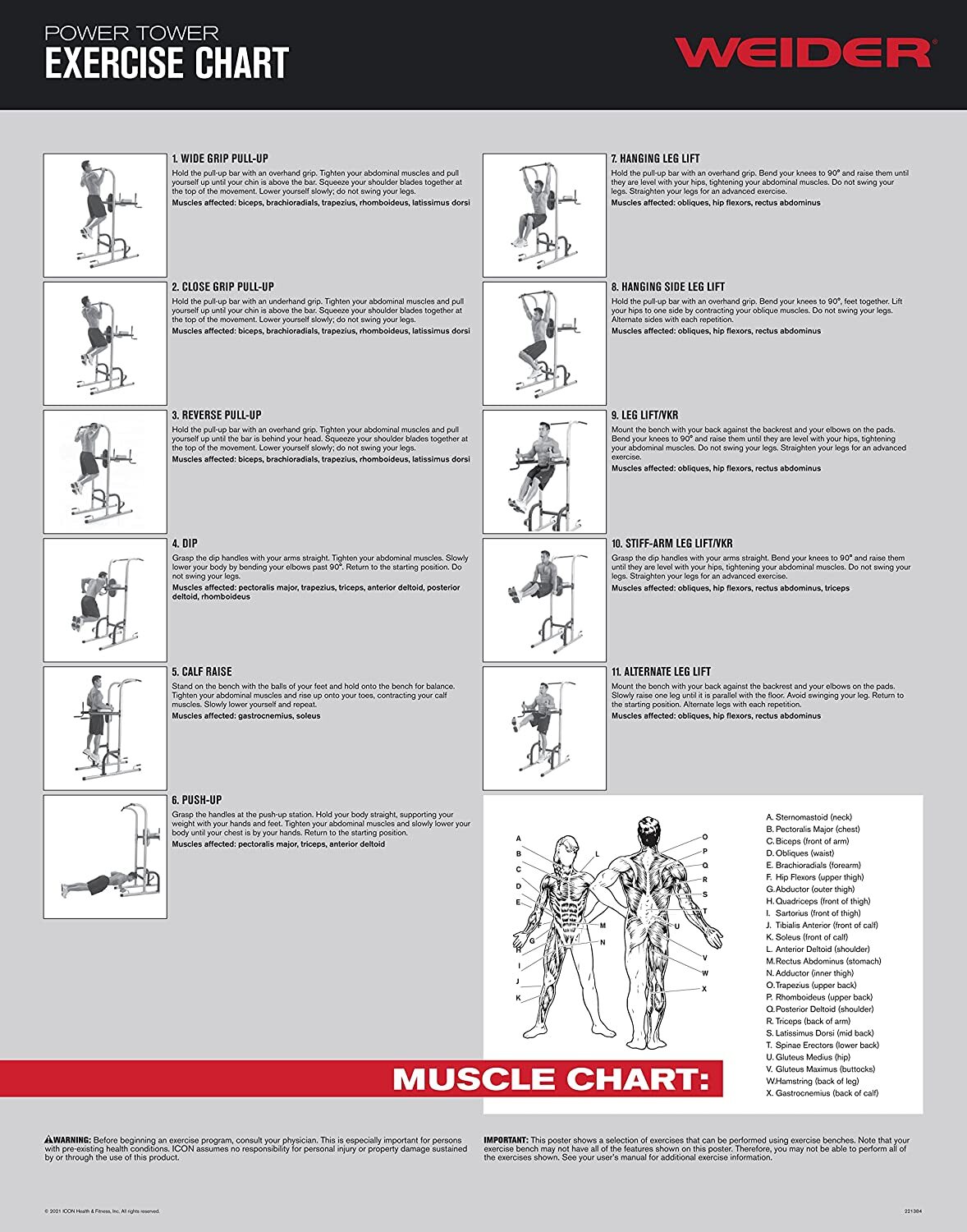 Weider Power Tower with Four Workout Stations Push Pull Up AB Dip 300lb ...