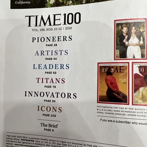 TIME Magazine Sept 27 Oct 4 2021 Prince Harry Meghan 100 Most ...