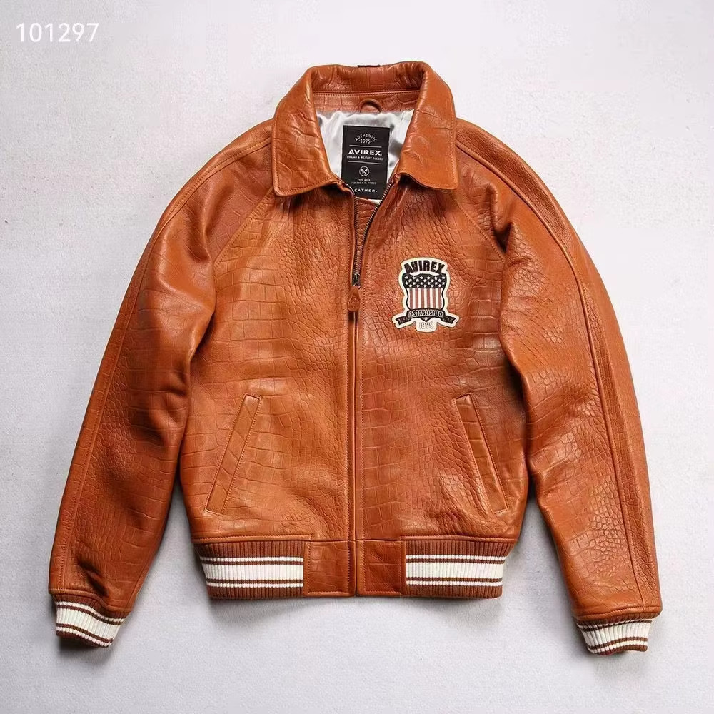 AVIREX NEW BROWN CROCODILE leather jacket AUTHENTIC - Gem