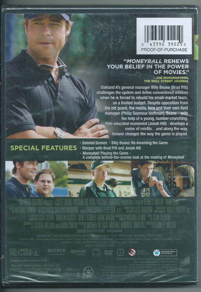📦 Moneyball (DVD, 2012, Brad Pitt, Jonah Hill, Phillip Seymour Hoffman ...