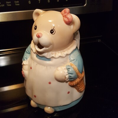 Vintage Ceramic Bear Teapot Animal Pitcher Girl Pink Bow White Blue ...