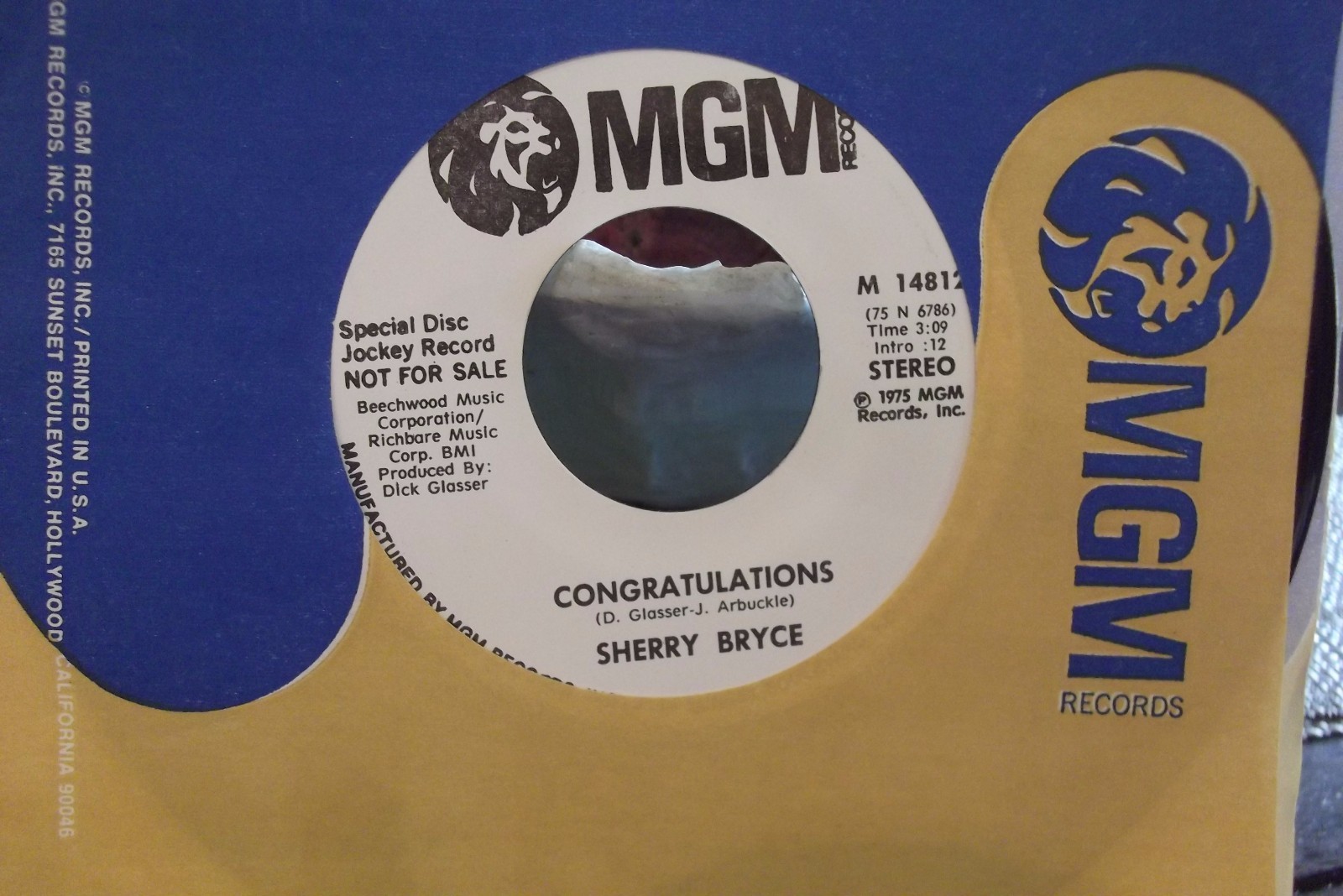 45? MGM WLP PROMO*SHERRY BRYCE CONGRATULATIONS X 2 W/ PAPER SLEEVE EX ...