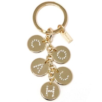 NEW COACH KEY CHAIN/KEY RING/FOB GOLD W/ CRYSTAL RHINESTONE LETTERS W ...