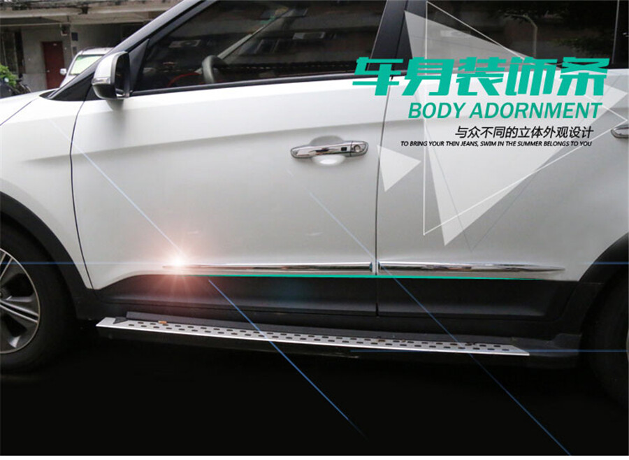 Chrome Side Skirt Door Side Line Sill Garnish Body Molding Trim Cover ...
