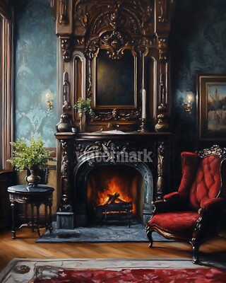 Victorian parlor with an ornate fireplace oil Painting 8x10 Print | eBay