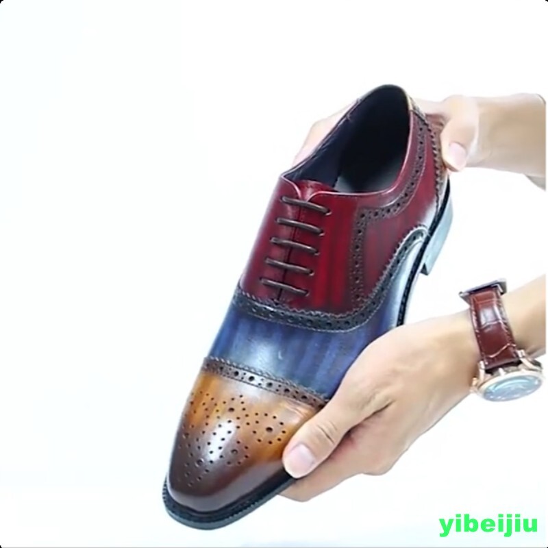 British Men's Real Leather Derby Wing Tip Carved Brogue Colorblock ...